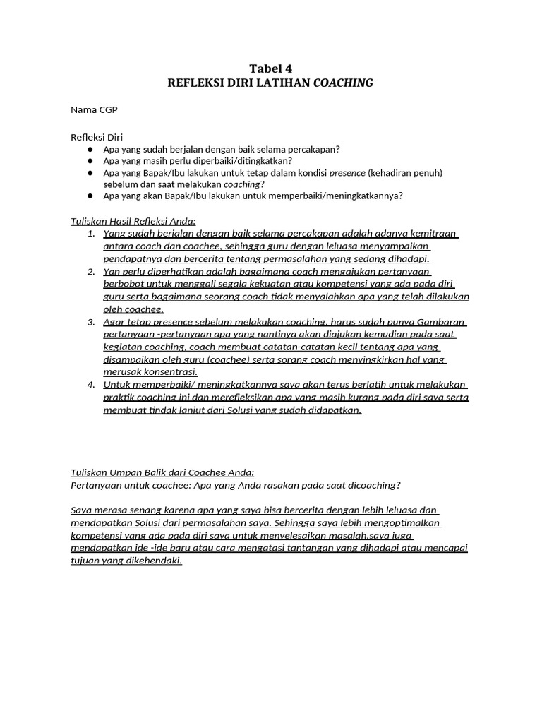 Refleksi Coaching untuk Guru | PDF | Karier & Perkembangan