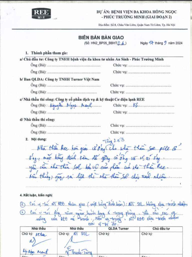 BBBG Cổ Ống NT Ree Bàn Giao Cho NT Sol Tầng 2 3 | PDF