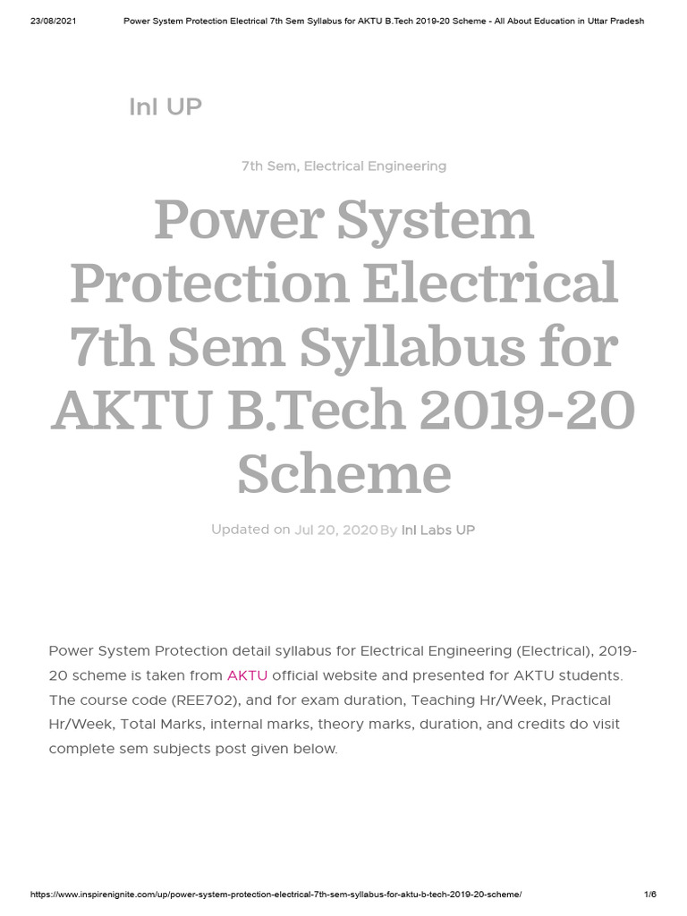 Power System Protection Electrical 7th Sem Syllabus For AKTU B.Tech ...