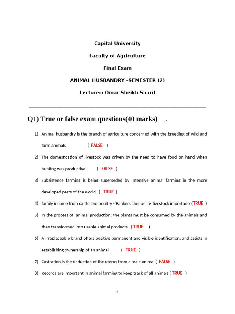 Animal Husbandry Final Exam Review | PDF | Cattle | Bull
