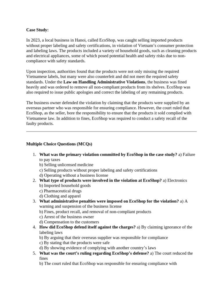 Case Study 2 - Law On Handling Administrative Violations | PDF ...