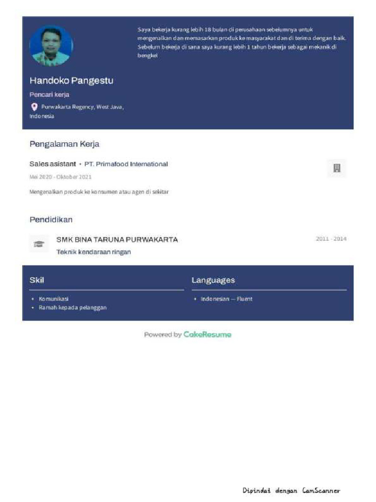 CV - Handoko Pangestu | PDF