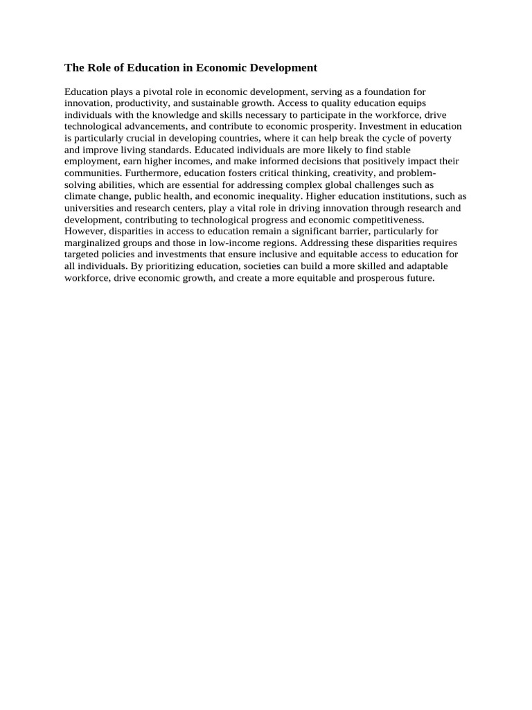 The Role of Education in Economic Development | PDF | Business