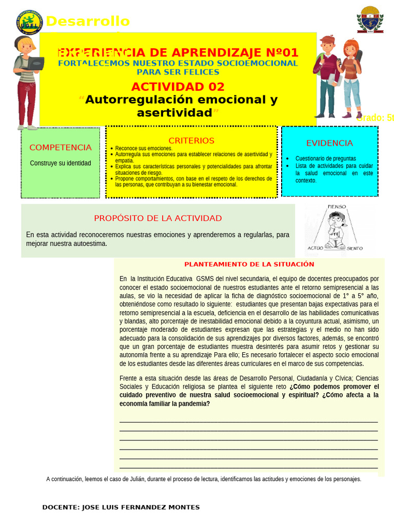 Experiencia de Aprendizaje #02 DPCC - 5 Año | PDF | Las emociones | Empatía