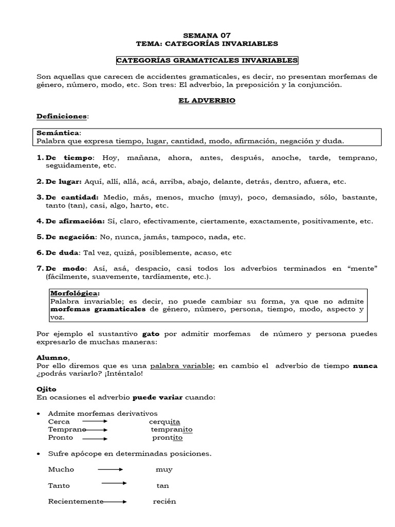 Tema 08 Categ. Inv | PDF | Adverbio | Gramática