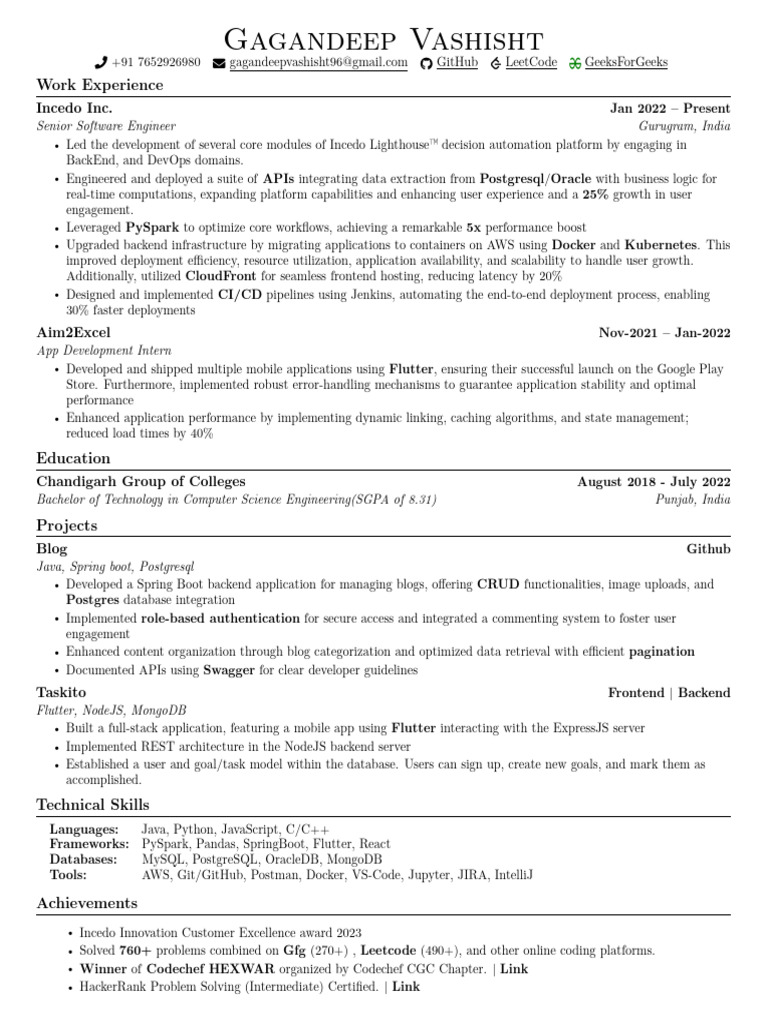 Gagan_Resume | PDF | Postgre Sql | Databases