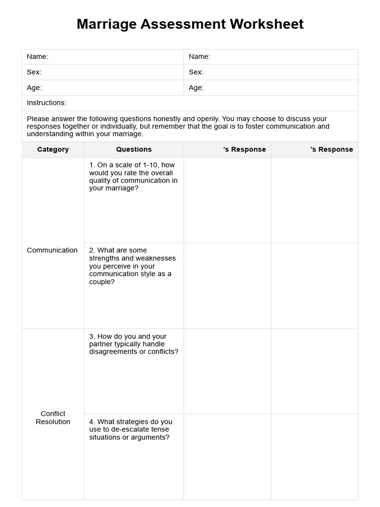 Marriage Assessment Worksheet | PDF | Intimate Relationships ...