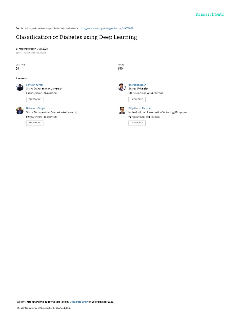 Classificationofdiabetesusingdeeplearning Pdf Artificial Neural Network Deep Learning