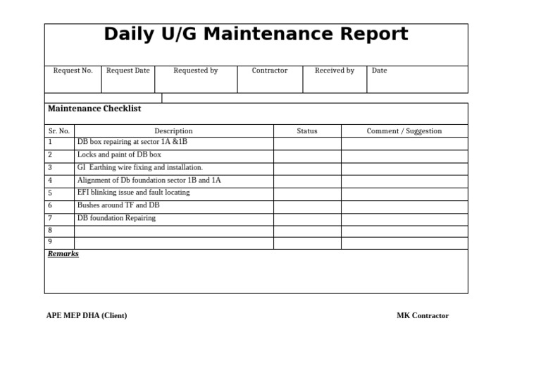 Daily Maintenance Report | PDF