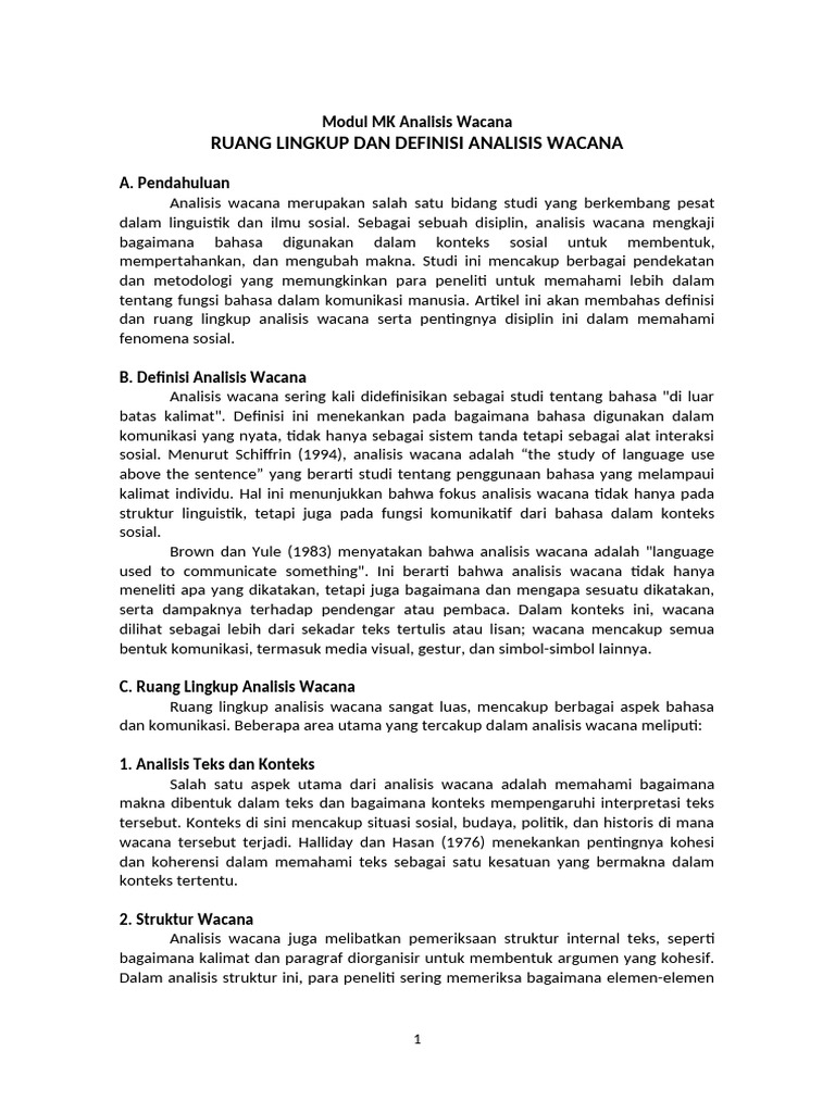 Modul MK Analisis Wacana - 01 - Ruang Lingkup | PDF