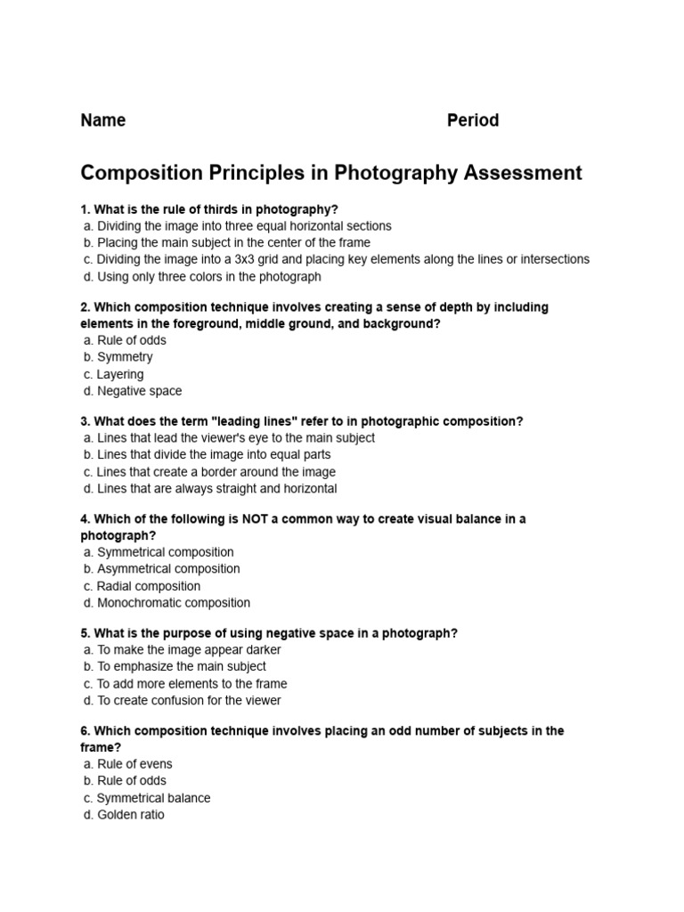 Composition Principles Assessment | PDF | Composition (Visual Arts) | Optics