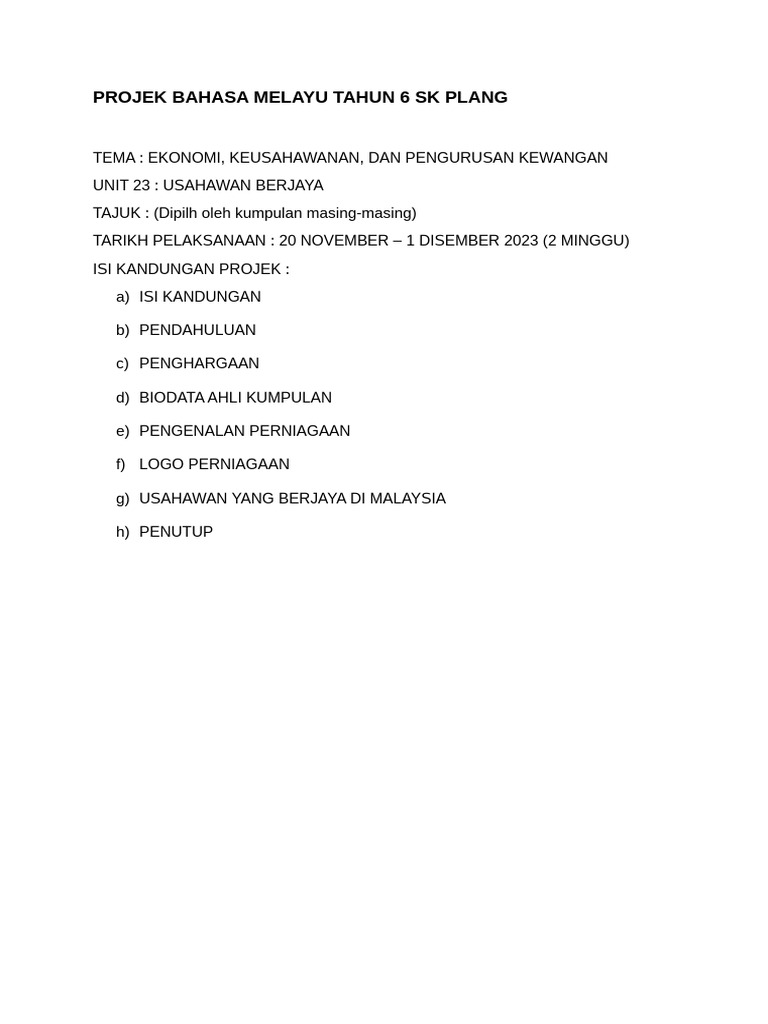 Projek Bahasa Melayu Tahun 6 | PDF