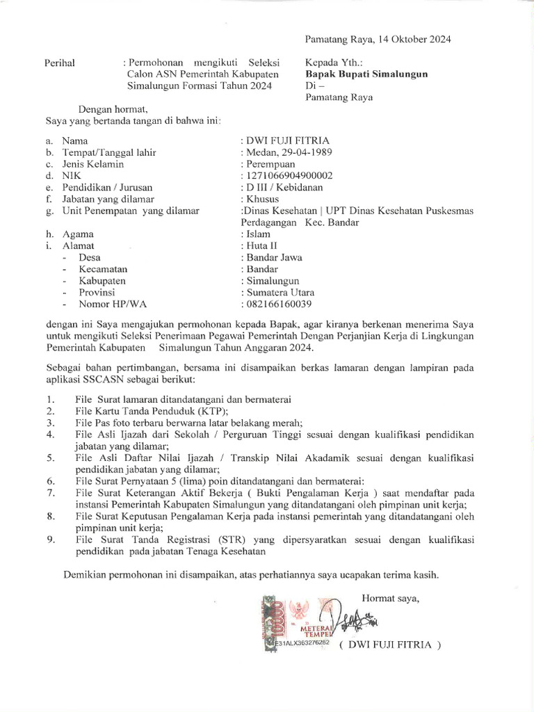Lamran Cpns Dwi Fuji | PDF