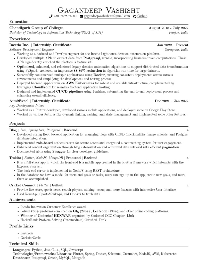 Gagan Resume | PDF | Postgre Sql | Databases