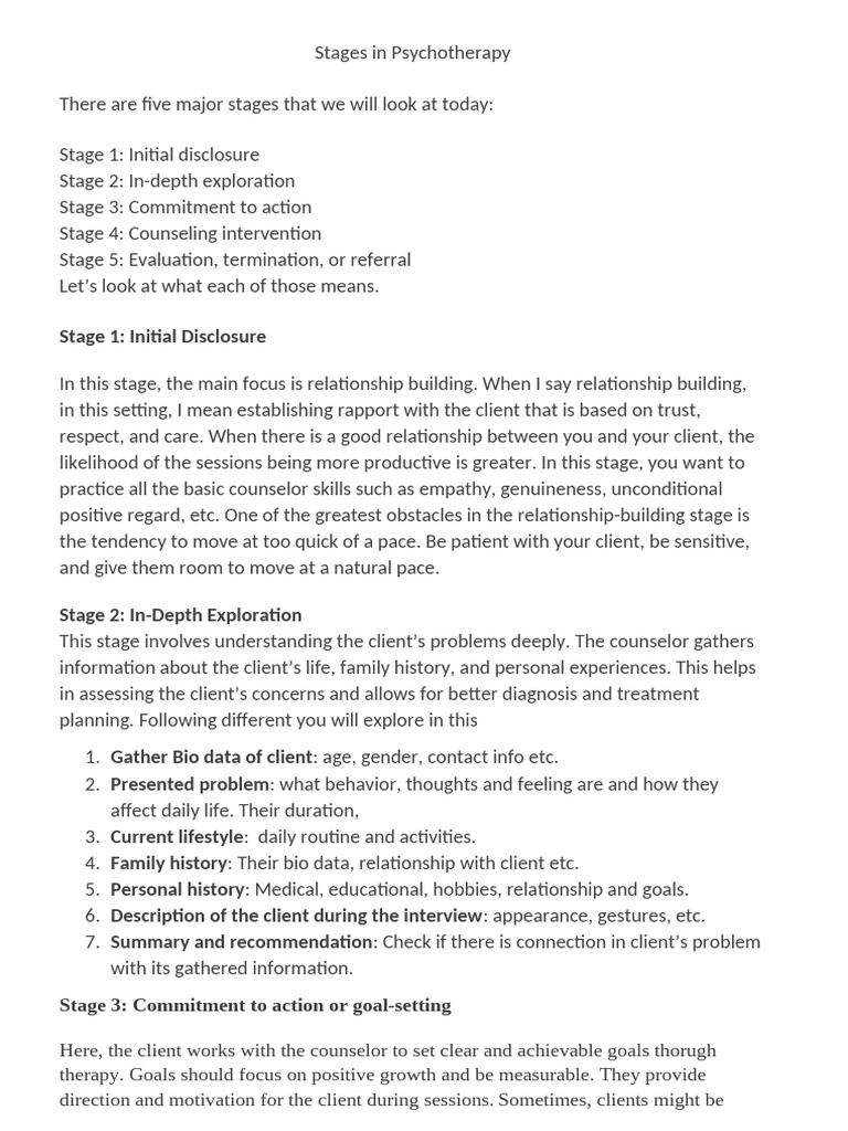 Stages in Psychotherapy revised | PDF | Psychotherapy | Goal