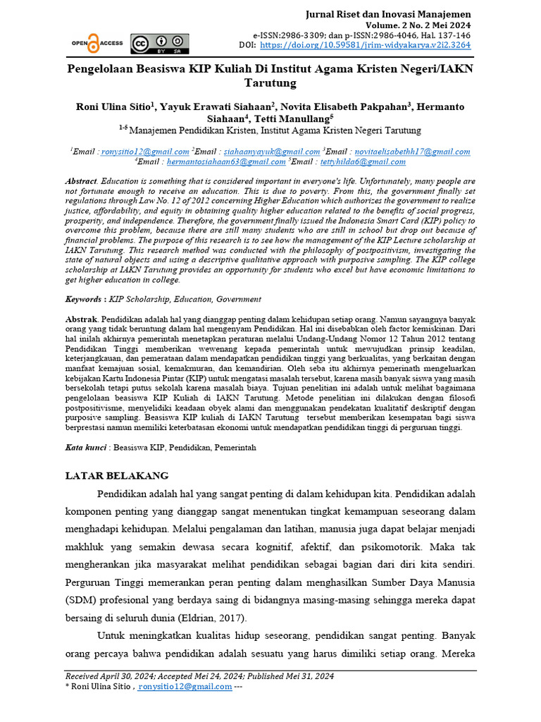 Pengelolaan Beasiswa KIP di IAKN | PDF