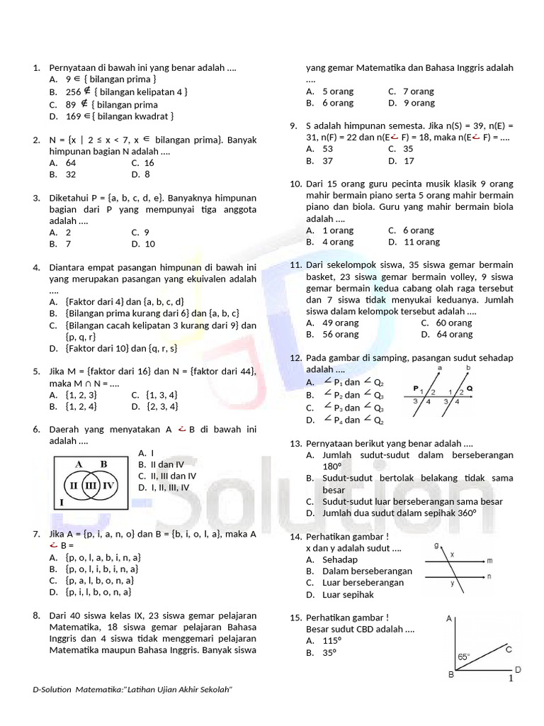 Latihan Soal UKK Matematika Kelas 7 Semester 2 | PDF