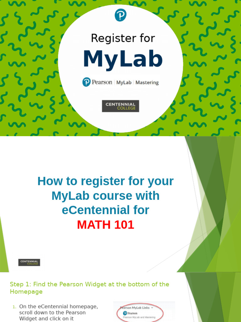 Ecentennial - Student Registration Instructions With MyLab (MATH 101 ...