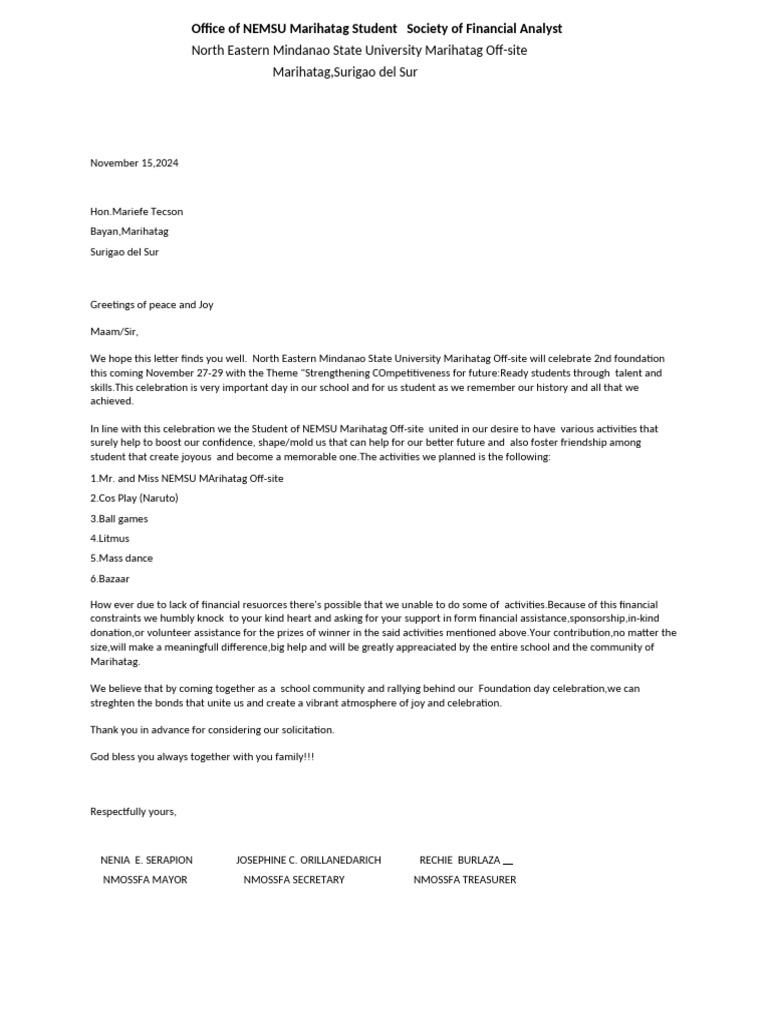 Foundation Solucitition Letter | PDF | Wellness