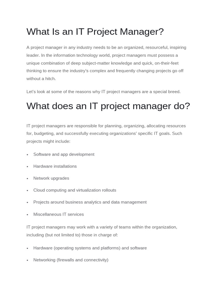 IT Project Manager | PDF | Leadership | Analytics