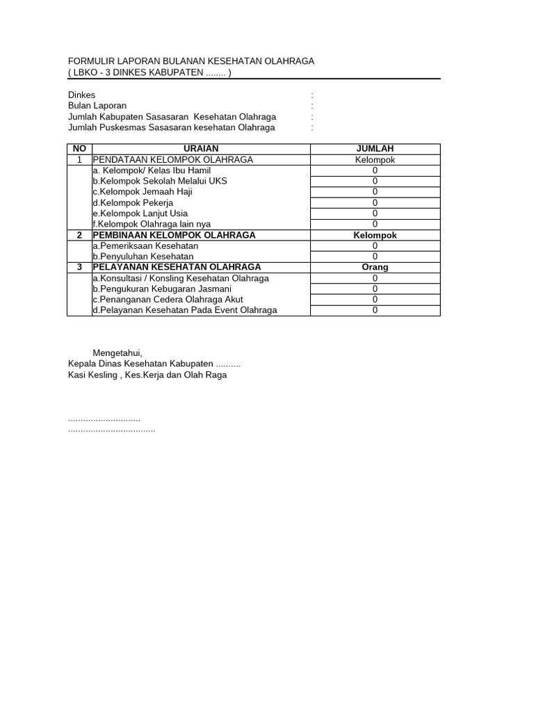 Format Laporan Bulanan Kabupaten | PDF