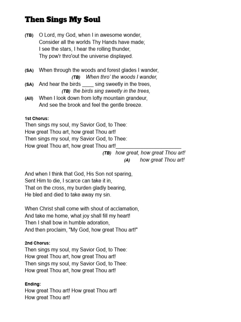 Then Sings My Soul - LYRICS | PDF