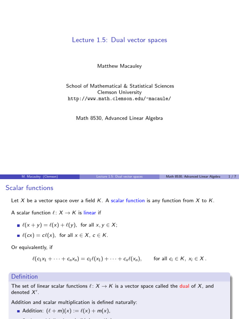 Understanding Dual Vector Spaces | PDF | Vector Space | Scalar ...