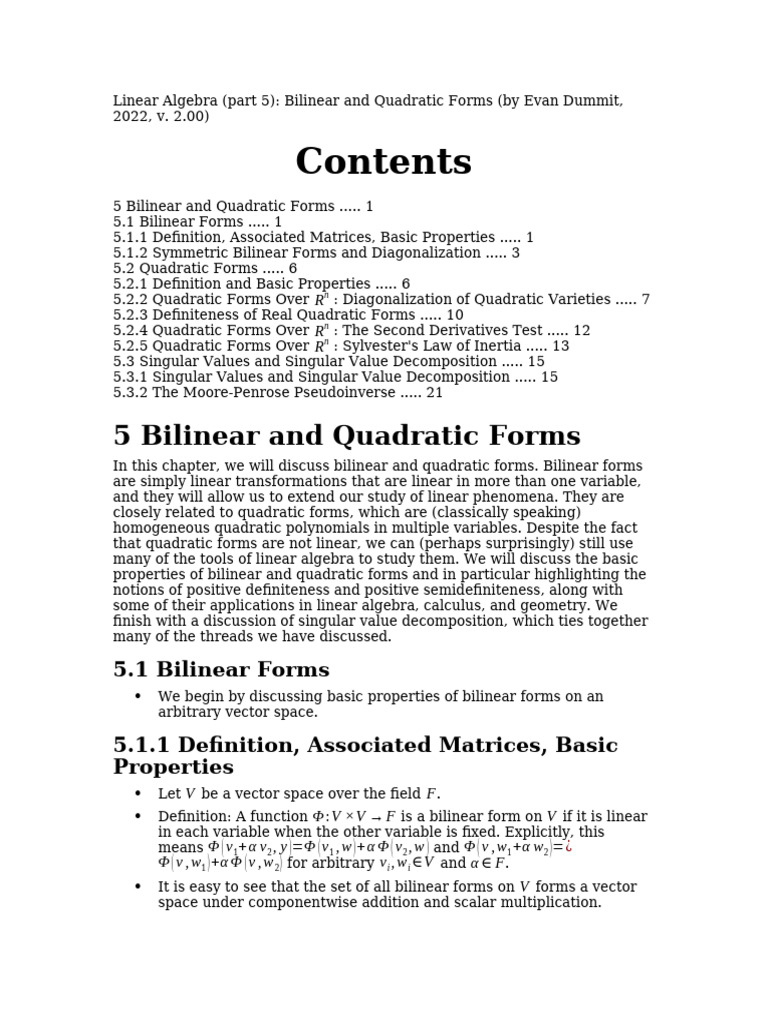 Linalgthy - 5 - Bilinear - and - Quadratic - Forms - Converted-1-10 | PDF | Matrix (Mathematics ...