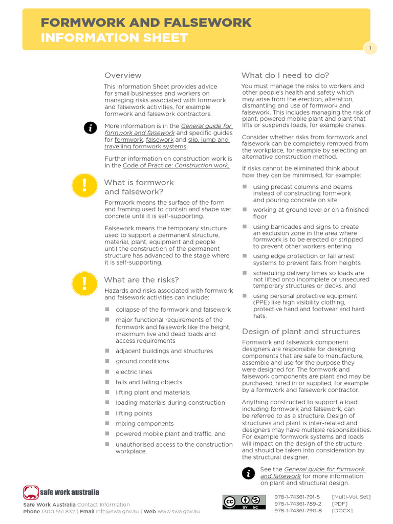 Formwork Falsework Information Sheet | PDF | Safety | Civil Engineering