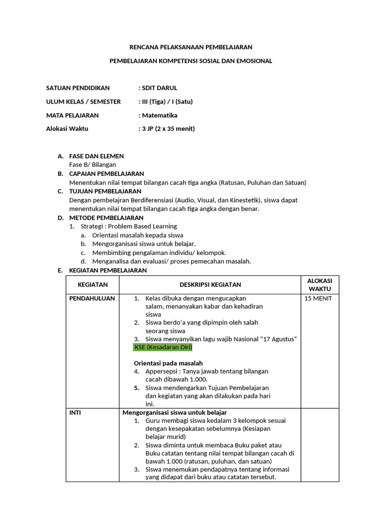 RPP PSE KELAS 3 - Nuril Hidayati | PDF | Karier & Perkembangan | Kajian Bahasa Asing