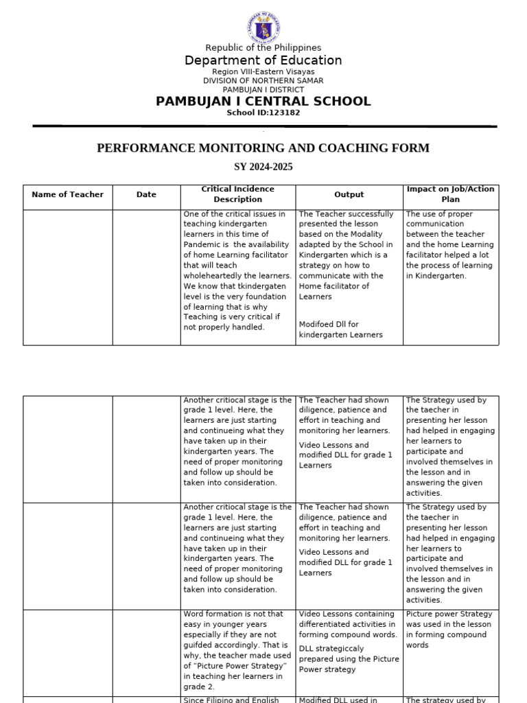PMCF for MT Sample | PDF | Learning | Teachers