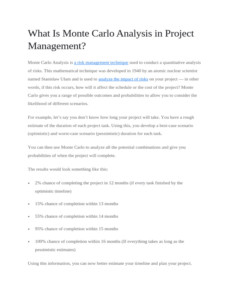 Monte Carlo Analysis | PDF | Monte Carlo Method | Risk