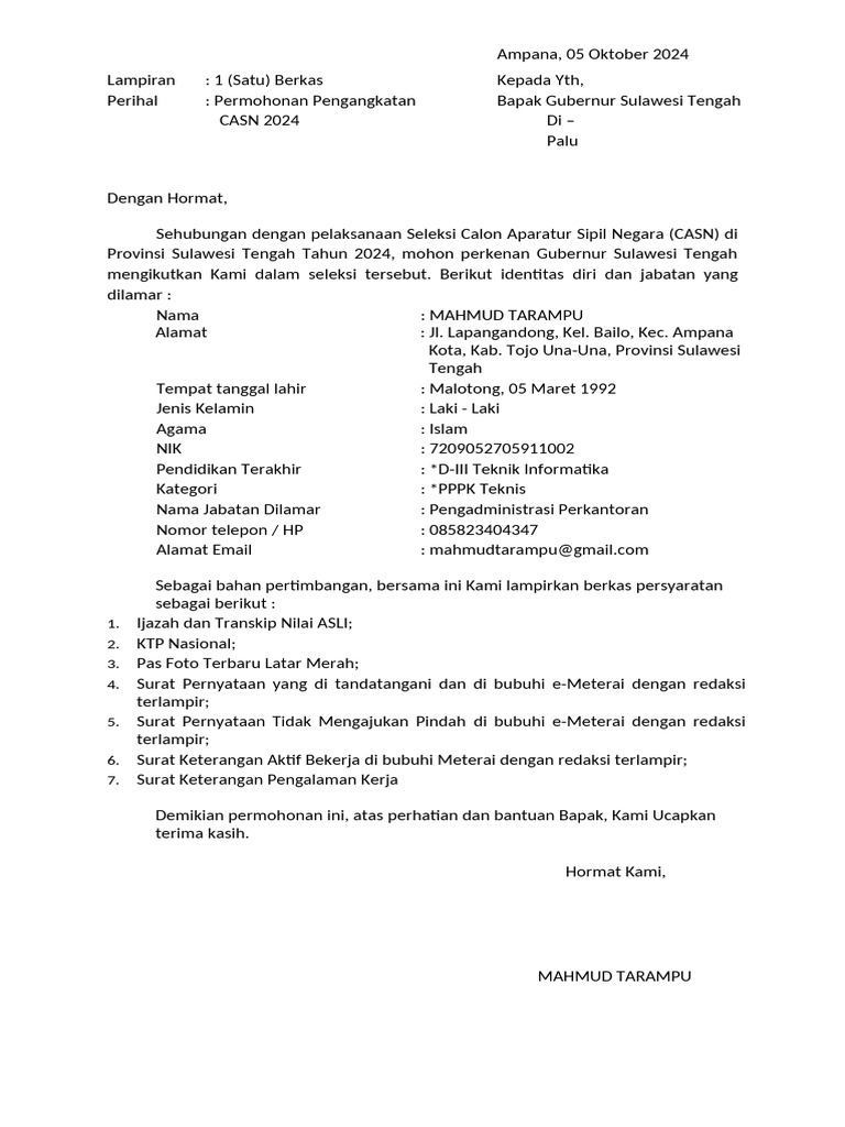 Surat Lamaran 2024 | PDF