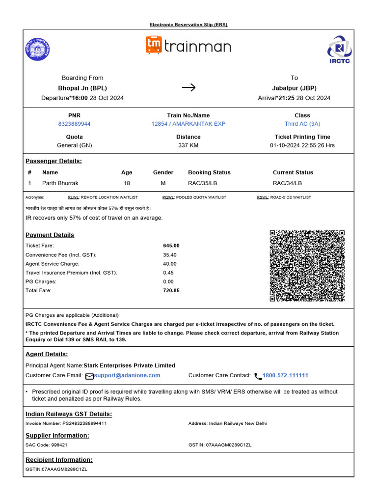 Online Train Ticket Reservation Slip | PDF | Identity Document