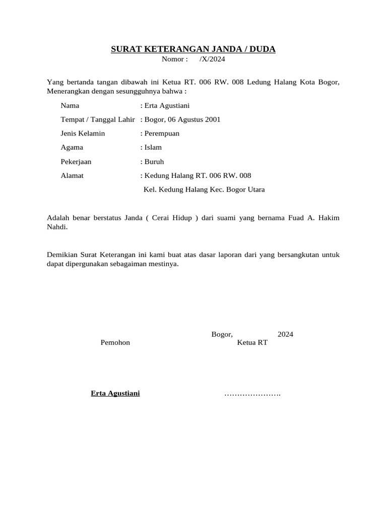 Surat Keterangan Janda | PDF