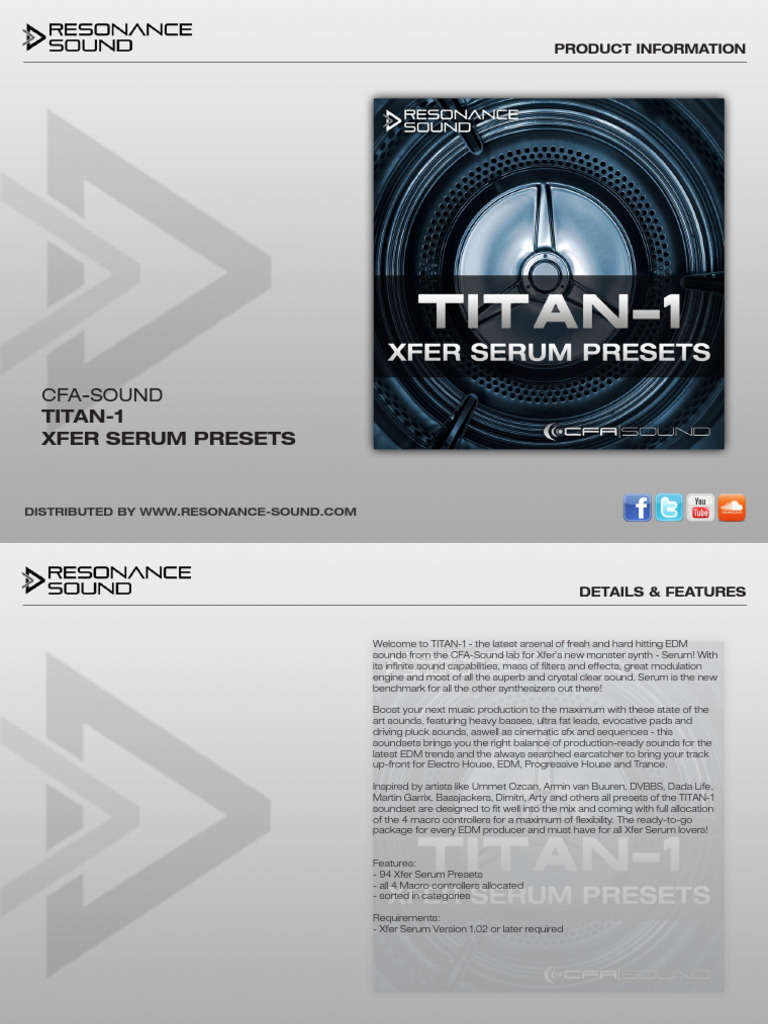 Product Information - CFA-Sound - TITAN-1 Xfer Serum Presets | PDF ...