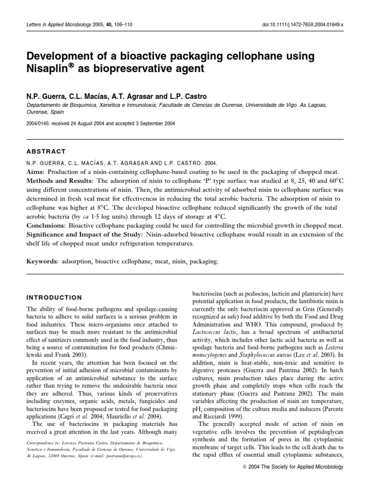 Development of A Bioactive Packaging Cellophane Using Nisaplin As ...