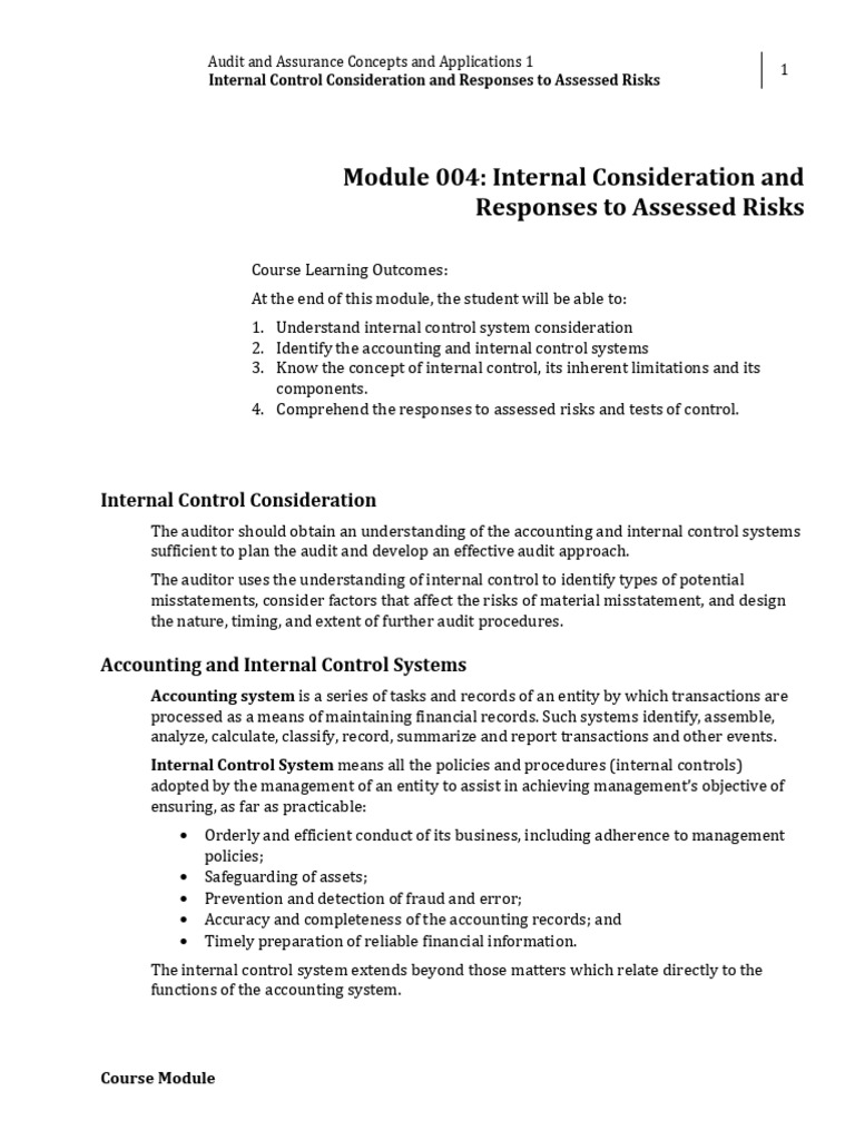 W4 Lesson 4 Internal Consideration and Responses To Assessed Risks ...