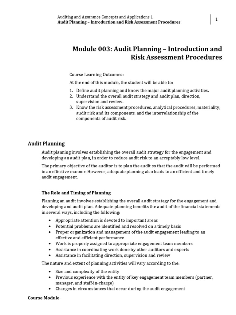 W3 Lesson 3 Audit Planning | PDF | Audit | Internal Control