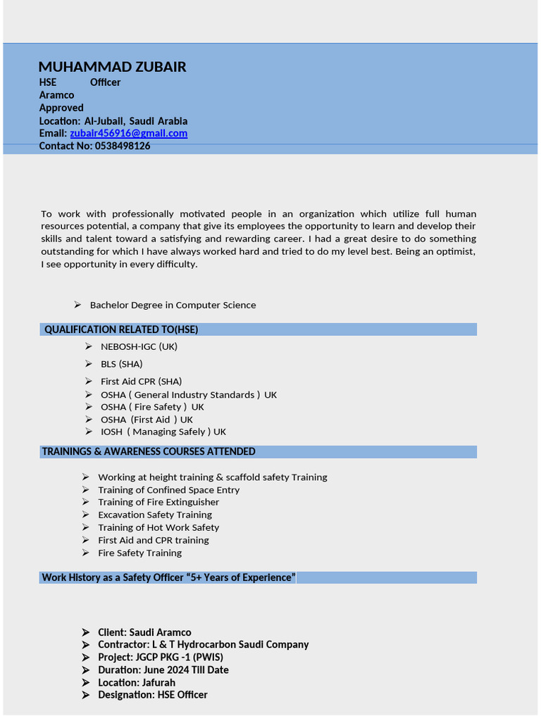 Update HSE-OFFICER M.ZUBAIR - Organized | PDF | Computing | Software