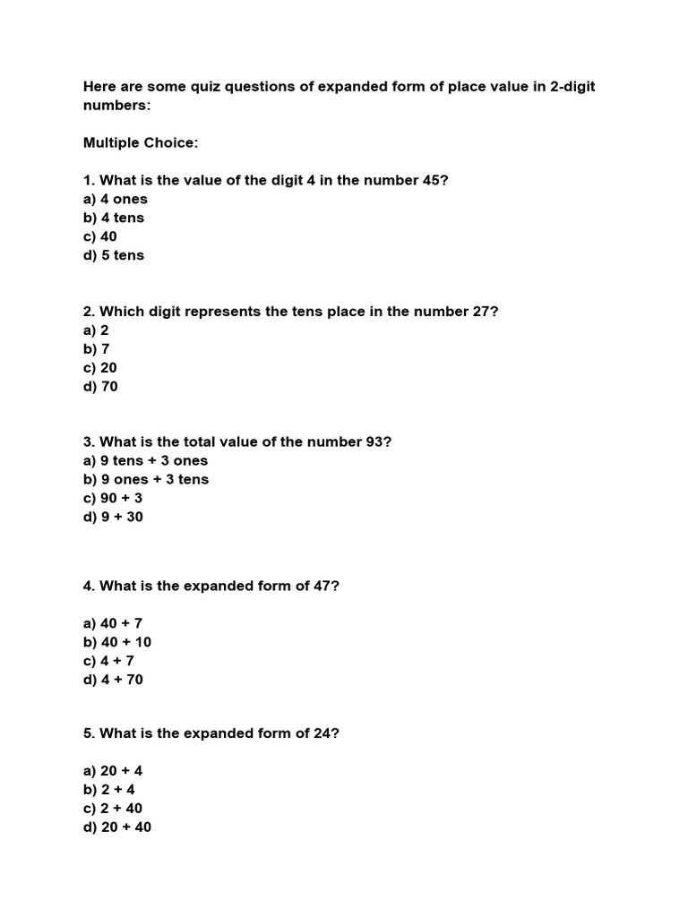 Expanded Form Quiz for Grade 2 Maths | PDF | Teaching Methods & Materials