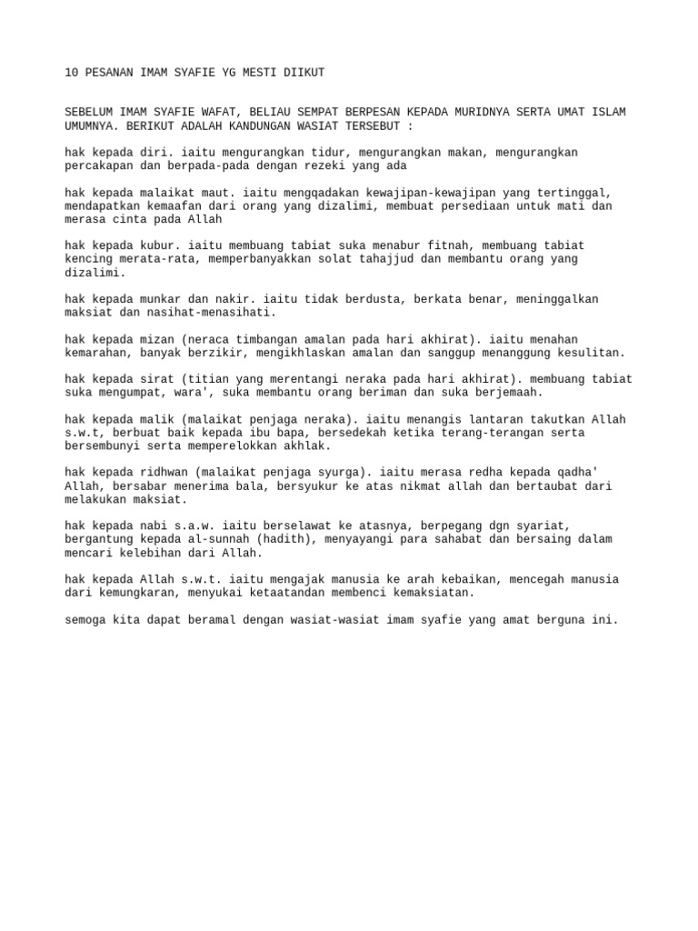 Wasiat Imam Safi'i | PDF