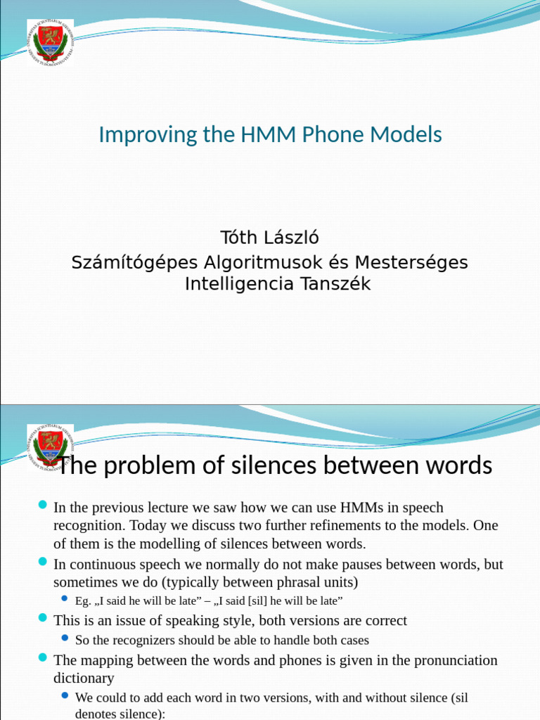 Improving The HMM Phone Models | PDF | Cluster Analysis | Normal ...