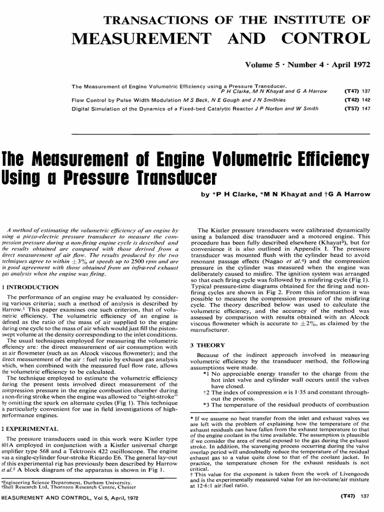 The Measurementof Engine Volumetric Efficiency Usinga Pressure ...
