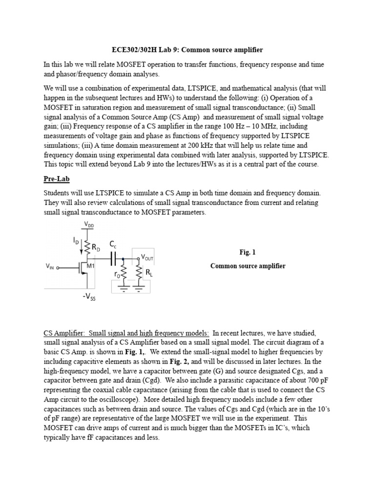 EE302 Lab 9 - Common Source Amplifier - v2-1 | PDF | Amplifier | Phase (Waves)