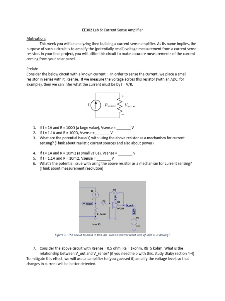EE302 Lab 6 - Current Sense Amplifier | PDF | Resistor | Analog Circuits