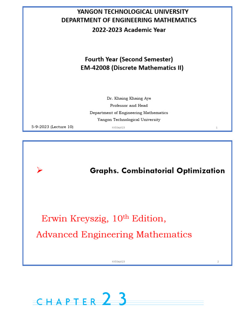 Y4S2 Ch23 Graph Lecture 10 | PDF | Vertex (Graph Theory) | Combinatorics