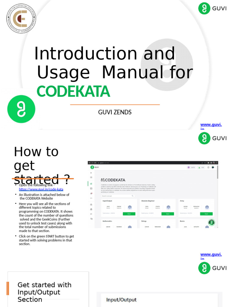 Introduction and Usage Manual For CODEKATA - GUVI | PDF | String (Computer Science) | Logic