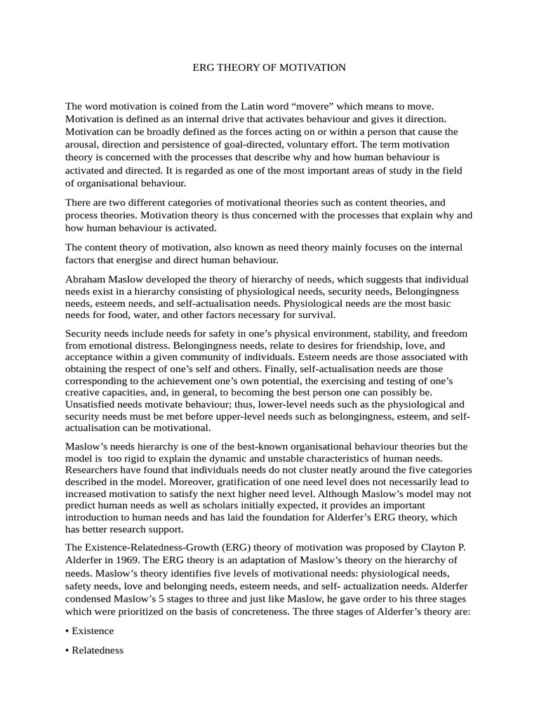 ERG Theory of Motivation | PDF | Motivational | Motivation