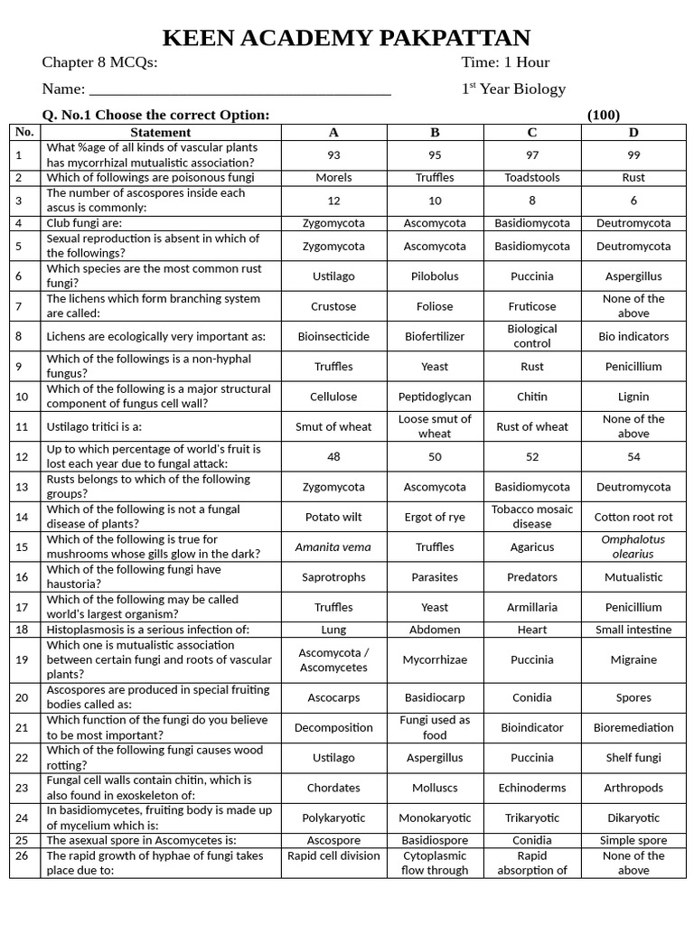 Chapter 8 2nd Year Biology | PDF | Fungus | Mycology